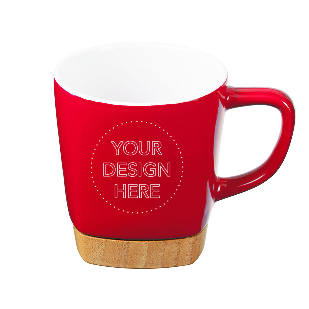 11 oz Ceramic Mug with Removable Bamboo Coaster - Custom Branded