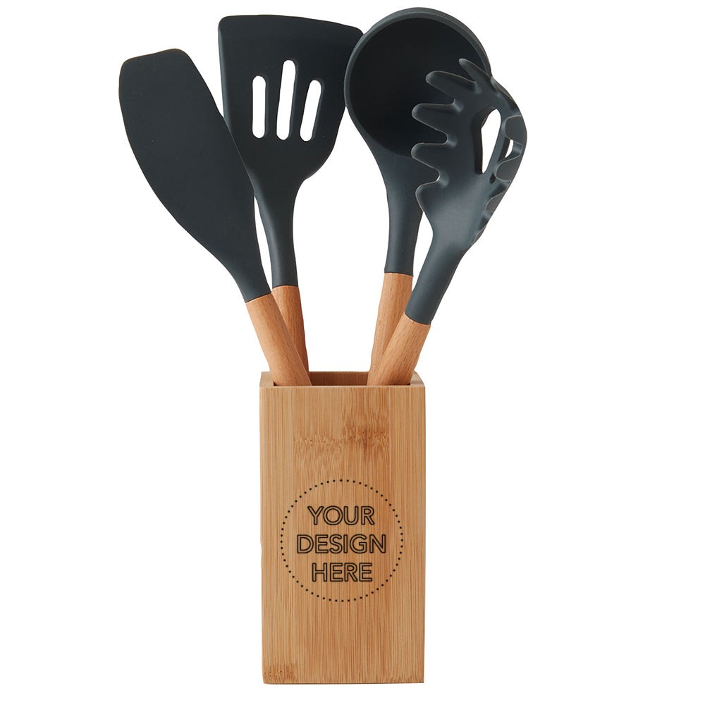 5-Piece Bamboo & Silicone Utensil Set - Custom Branding